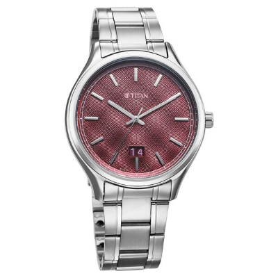Titan Palette Of Time Quartz Analog with Date Maroon Dial Stainless ...